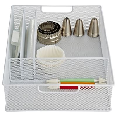 Steel Mesh Drawer Organiser 4 Hole Tray, Small White | Lakeland