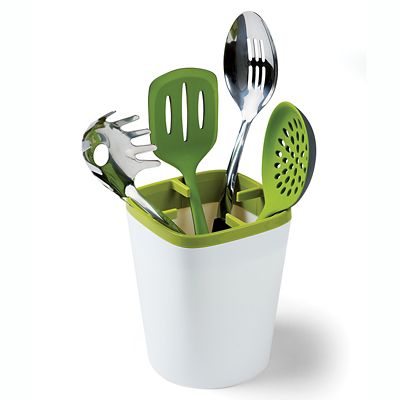 ILO Kitchen Utensil Pot, White & Green | Lakeland