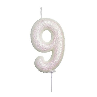 Anniversary House Iridescent White Number 9 Candle | Lakeland