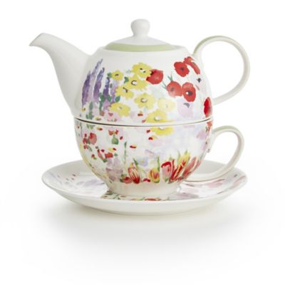 Painted Garden Tea For One, China Teapot, Cup & Saucer Set | Lakeland