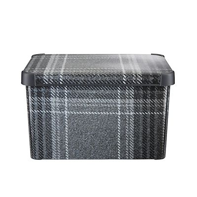 Curver Tartan Effect Storage Box with Lid Grey 22L Lakeland