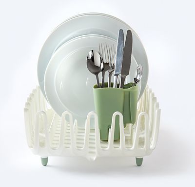 ILO Clam Shell Small Dish Drainer Rack White and Sage Green | Lakeland