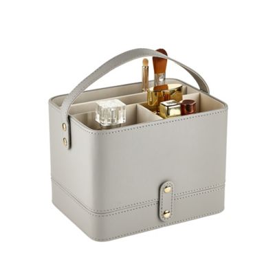 Dark Grey Faux Leather Make-Up Caddy with Storage Tray | Lakeland