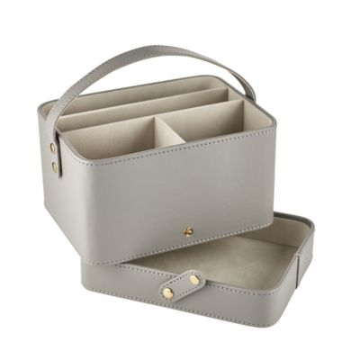 Dark Grey Faux Leather Make-Up Caddy with Storage Tray | Lakeland