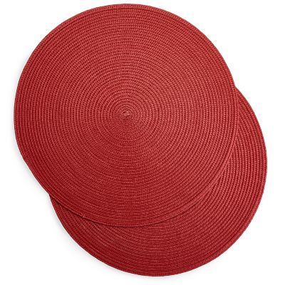 2 Ribbed Round Red Christmas Placemats | Lakeland