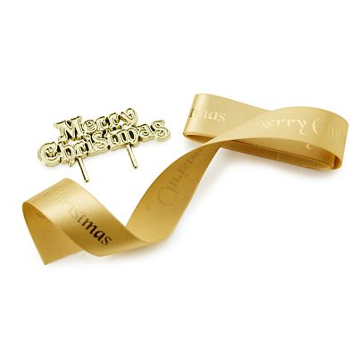 Gold Merry Christmas Cake Topper & Cake Ribbon Set | Lakeland