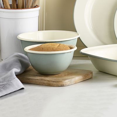 Mary Berry Cream & Green Enamel Pudding Basin 17cm | Lakeland