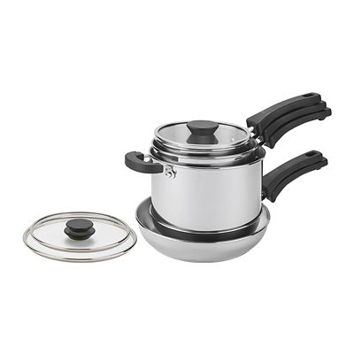 Prestige Kitchen Hacks 5-Piece Stainless Steel Nesting Pan Set | Lakeland